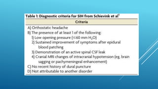 Spontaneous intracranial hypotension (sih) | PPTX | Brain and Nervous ...