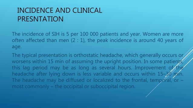Spontaneous intracranial hypotension (sih) | PPTX | Brain and Nervous ...