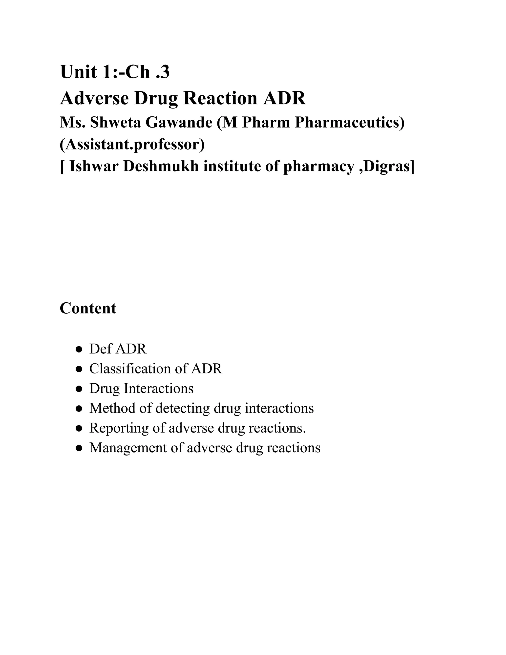 ADVERSE DRUG REACTION, Reporting and management of ADR | PDF