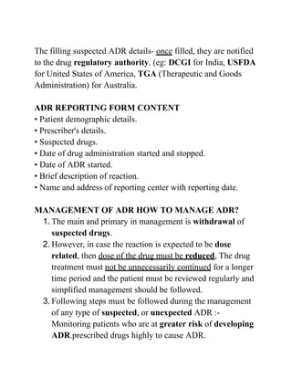 ADVERSE DRUG REACTION, Reporting and management of ADR | PDF