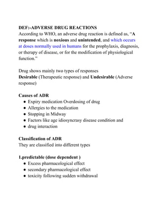 ADVERSE DRUG REACTION, Reporting and management of ADR | PDF