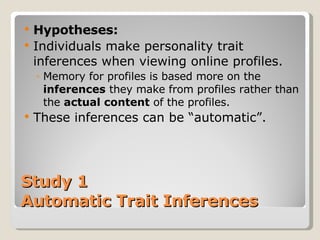 Spontaneous Inference of Personality Traits and Effects on Memory for ...