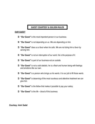 Spo of front office and food and beverage service staff rules on sies ...