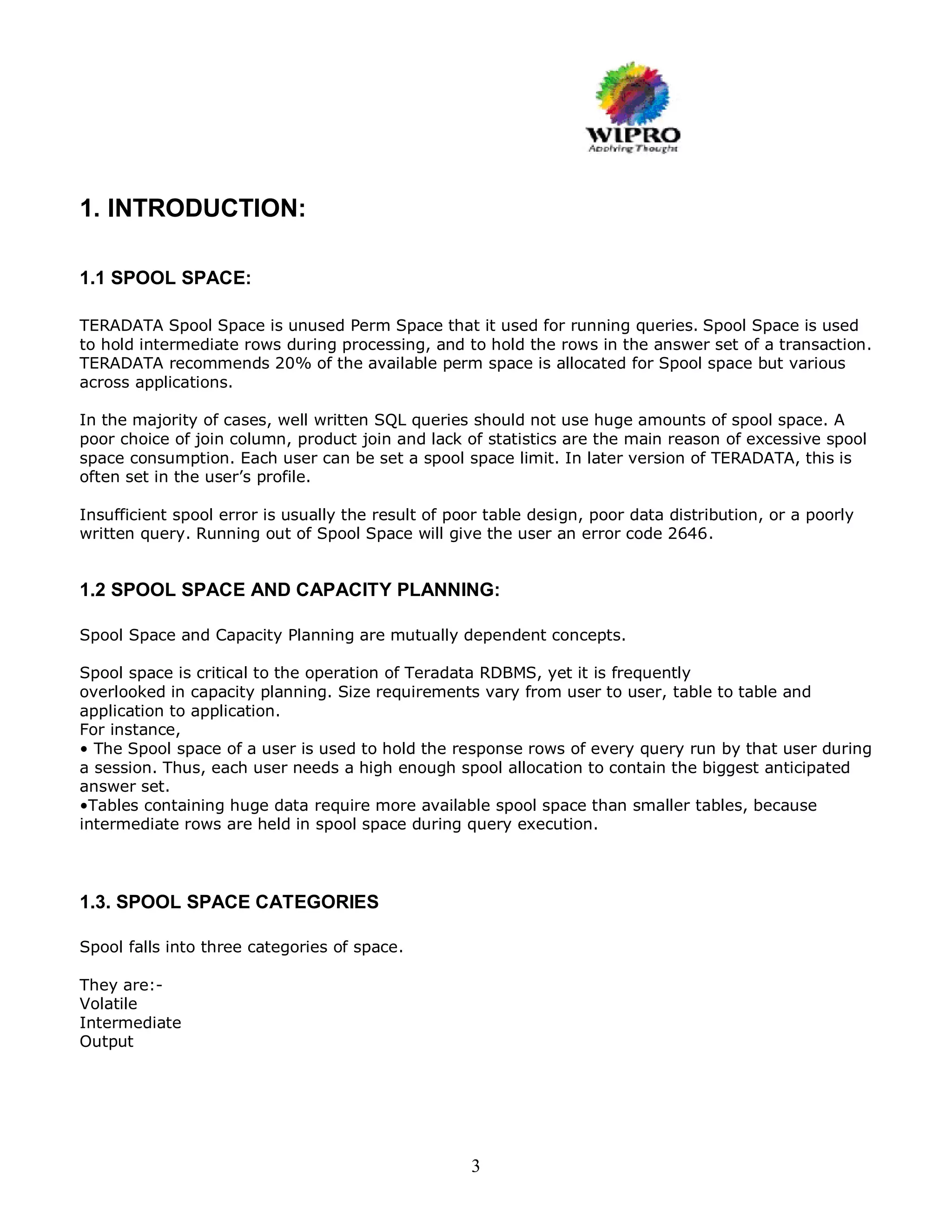 White paper on Spool space in teradata | PDF