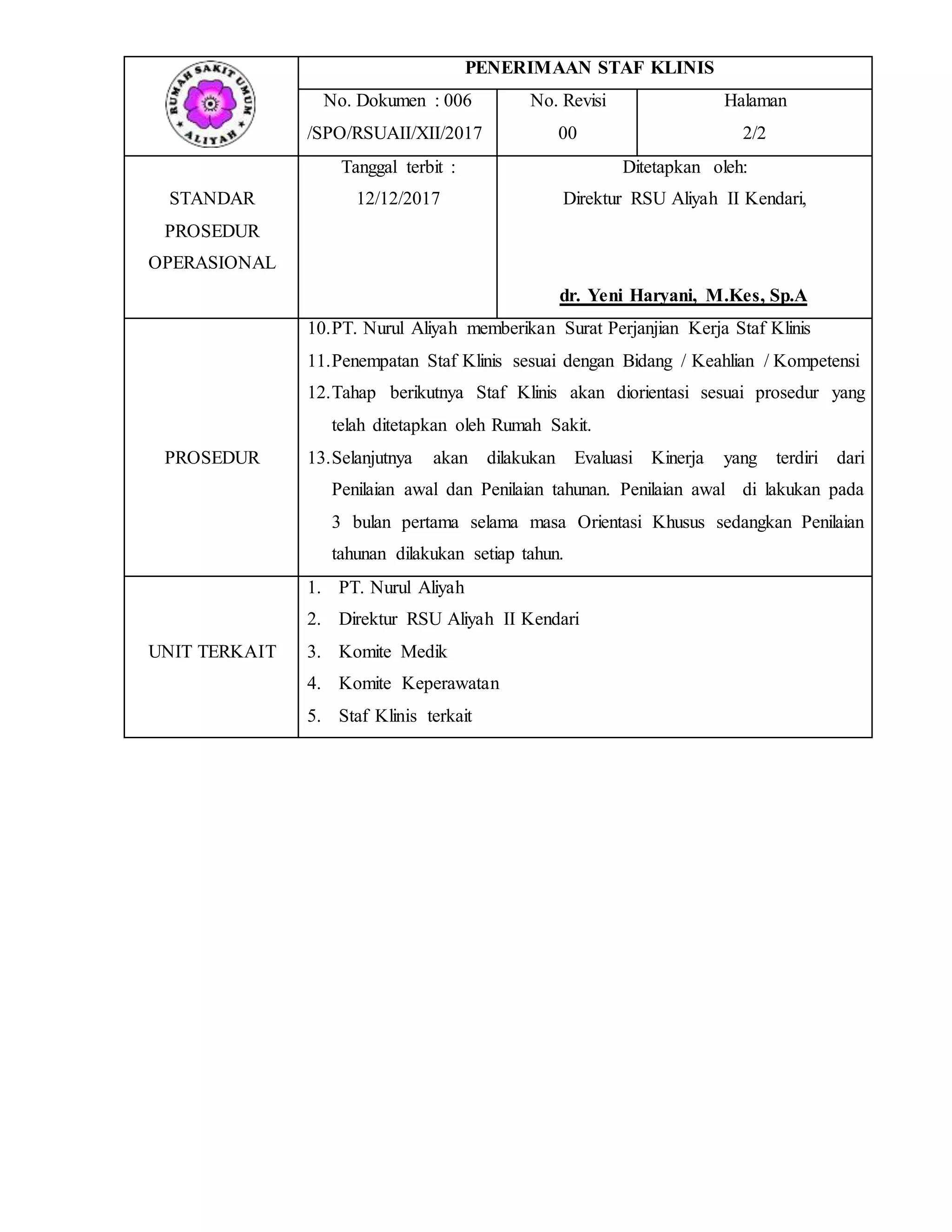 Spo penerimaan staf klinis | DOCX