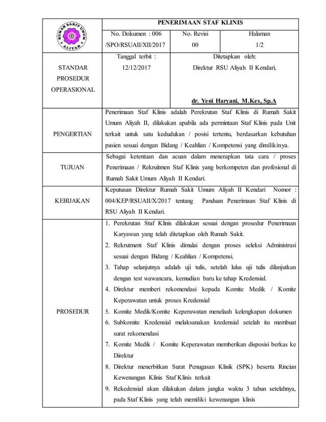 Spo penerimaan staf klinis | DOCX