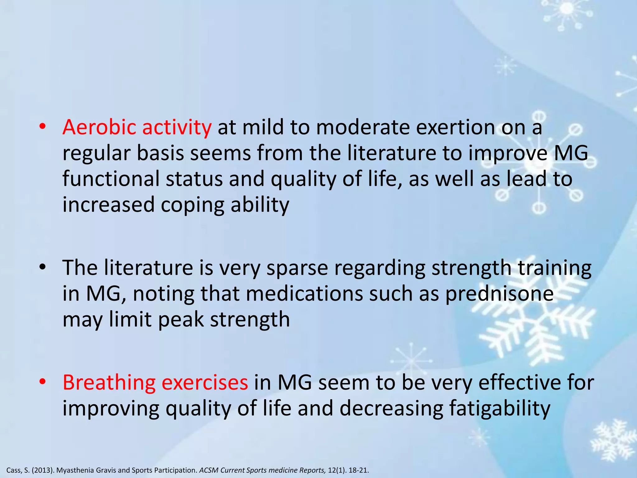 Sport and Exercise in Myasthenia Gravis | PPTX