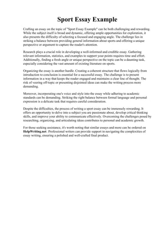 Sport Essay Example. Impressive Sports Argumentative Essay Topics ...