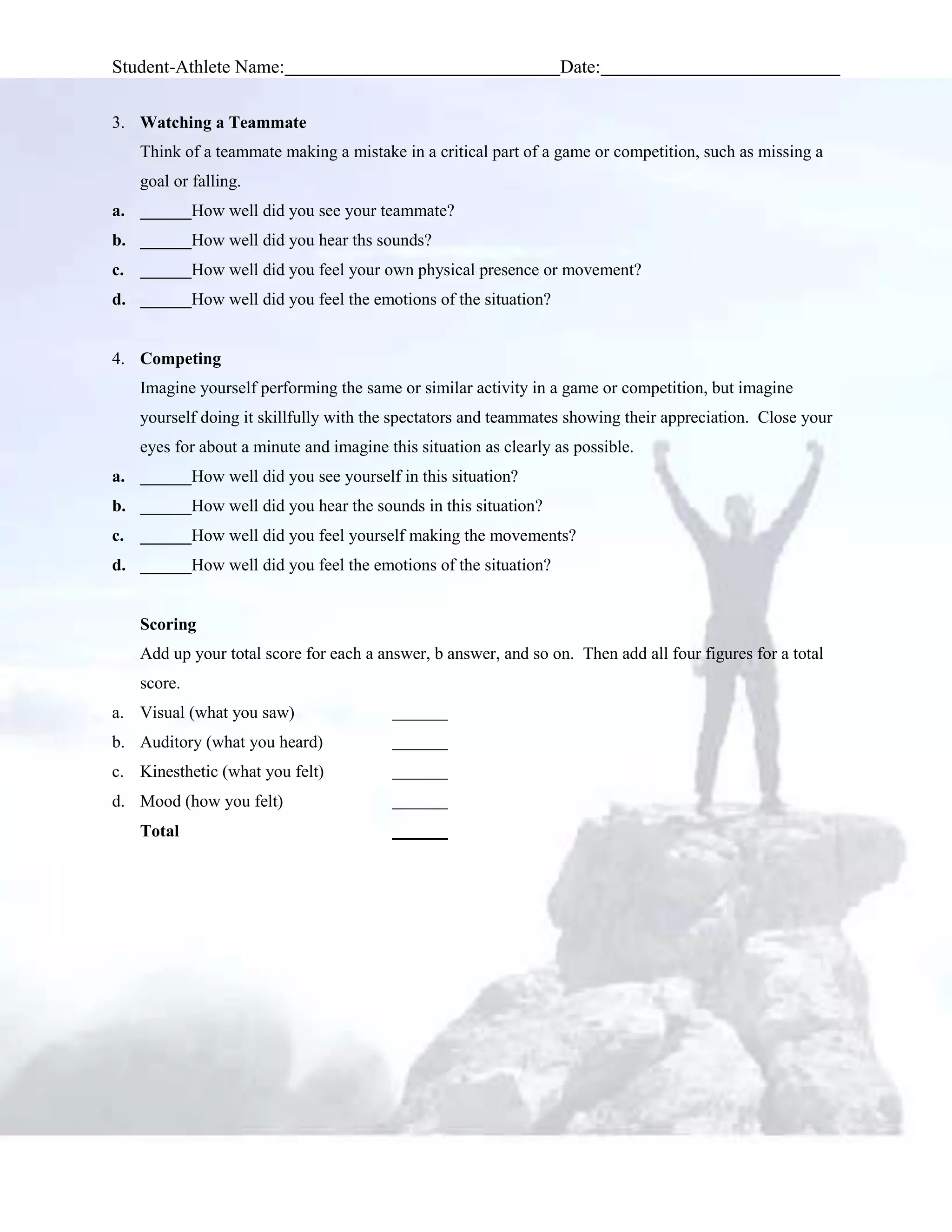 Sports Imagery Questionnaire | DOCX