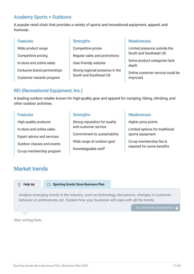 Sporting Goods Store Business Plan Example | PDF