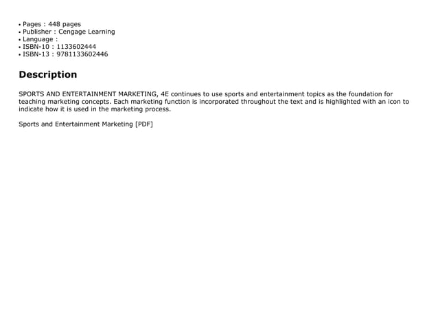 Sports and Entertainment Marketing [PDF] | PDF