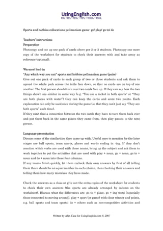 Sports and-hobbies-collocations-pellmanism-game-teachers-notes | PDF