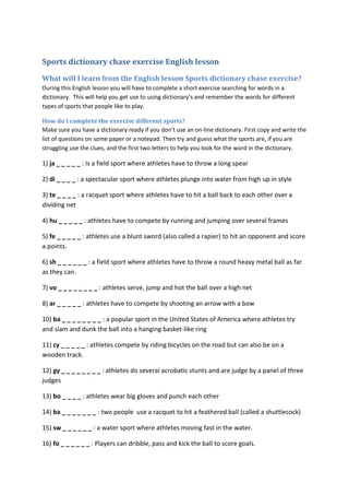 Dictionary chase using a sports theme | DOCX