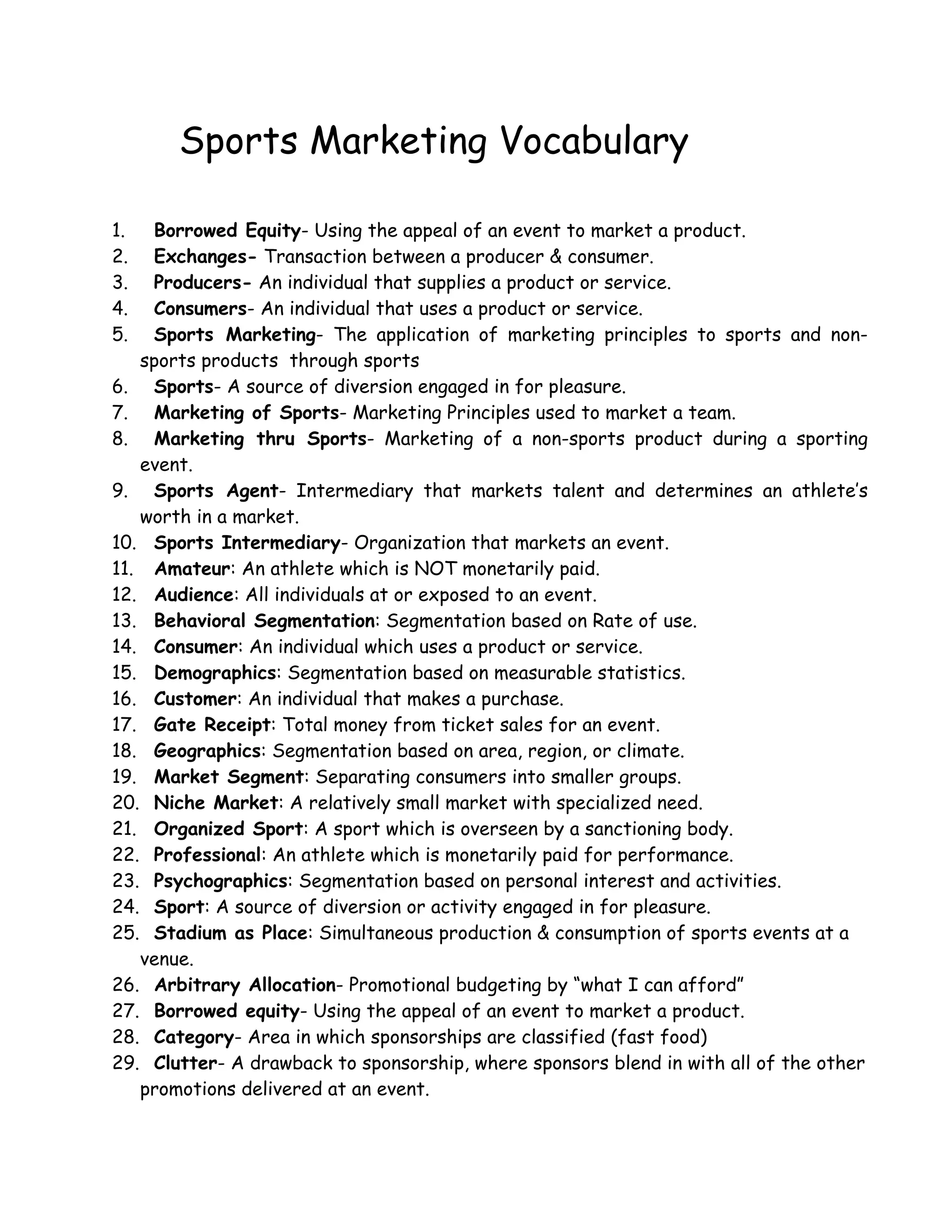 Sports marketing vocabulary | PDF