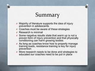 u3025929 Sports Pedagogy- Adolescent Injury Prevention | PPTX