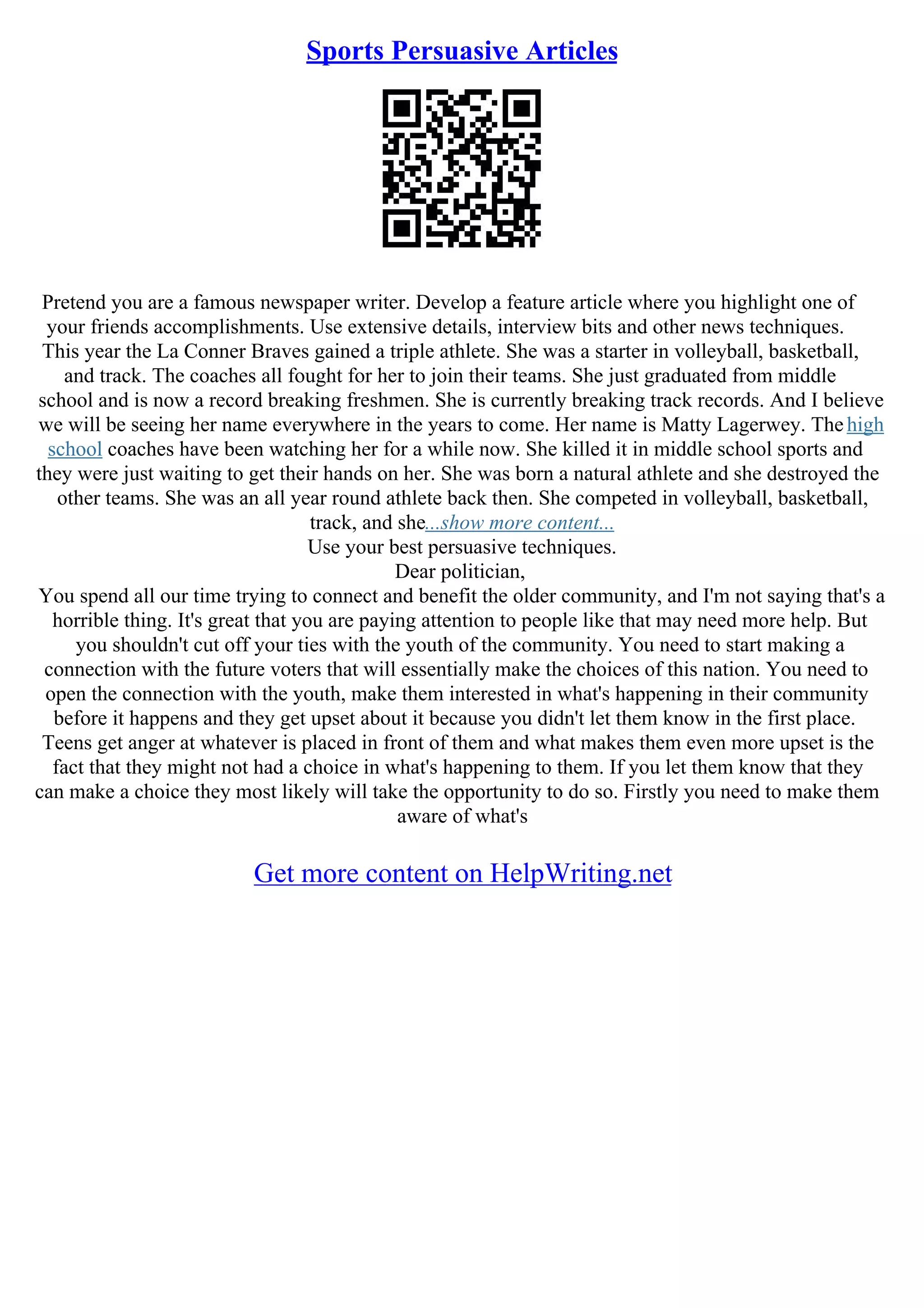 Sports Persuasive Essay | PDF