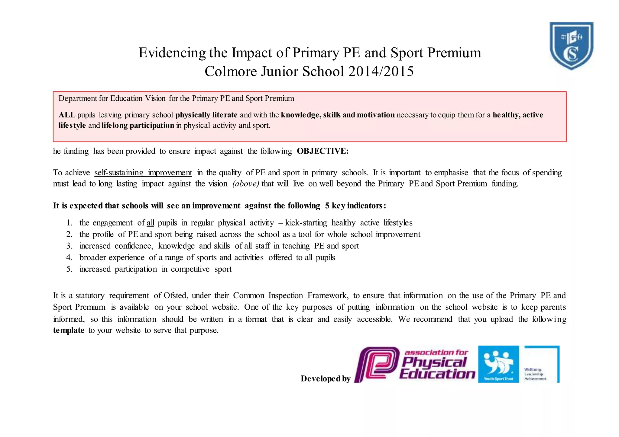 Sports premium evidencing the impact 2015-16 | DOCX