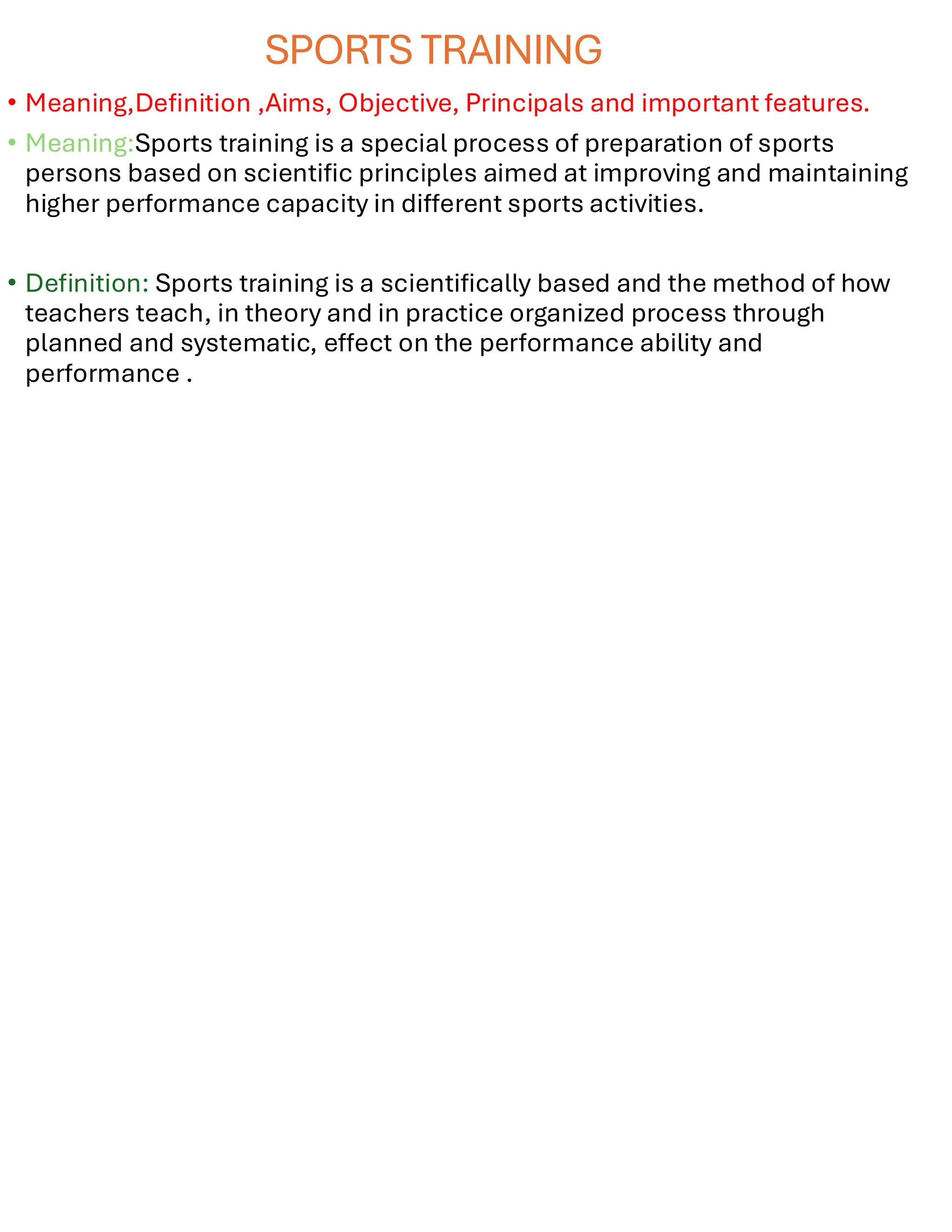 Sports training meaning, Definition, Aims and importance | PDF