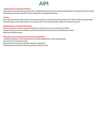 Sports training meaning, Definition, Aims and importance | PDF