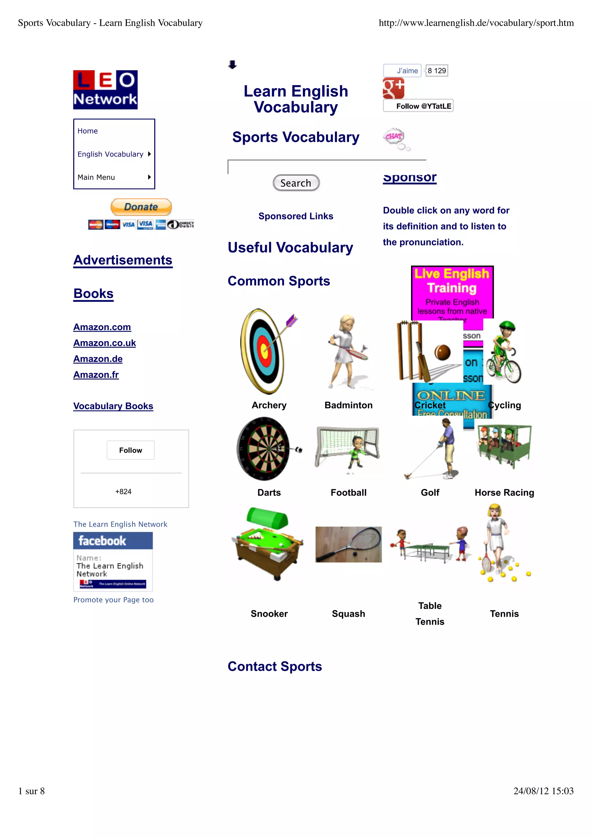 Sports vocabulary learn english vocabulary | PDF