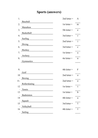 Sports vocabulary activity | DOC