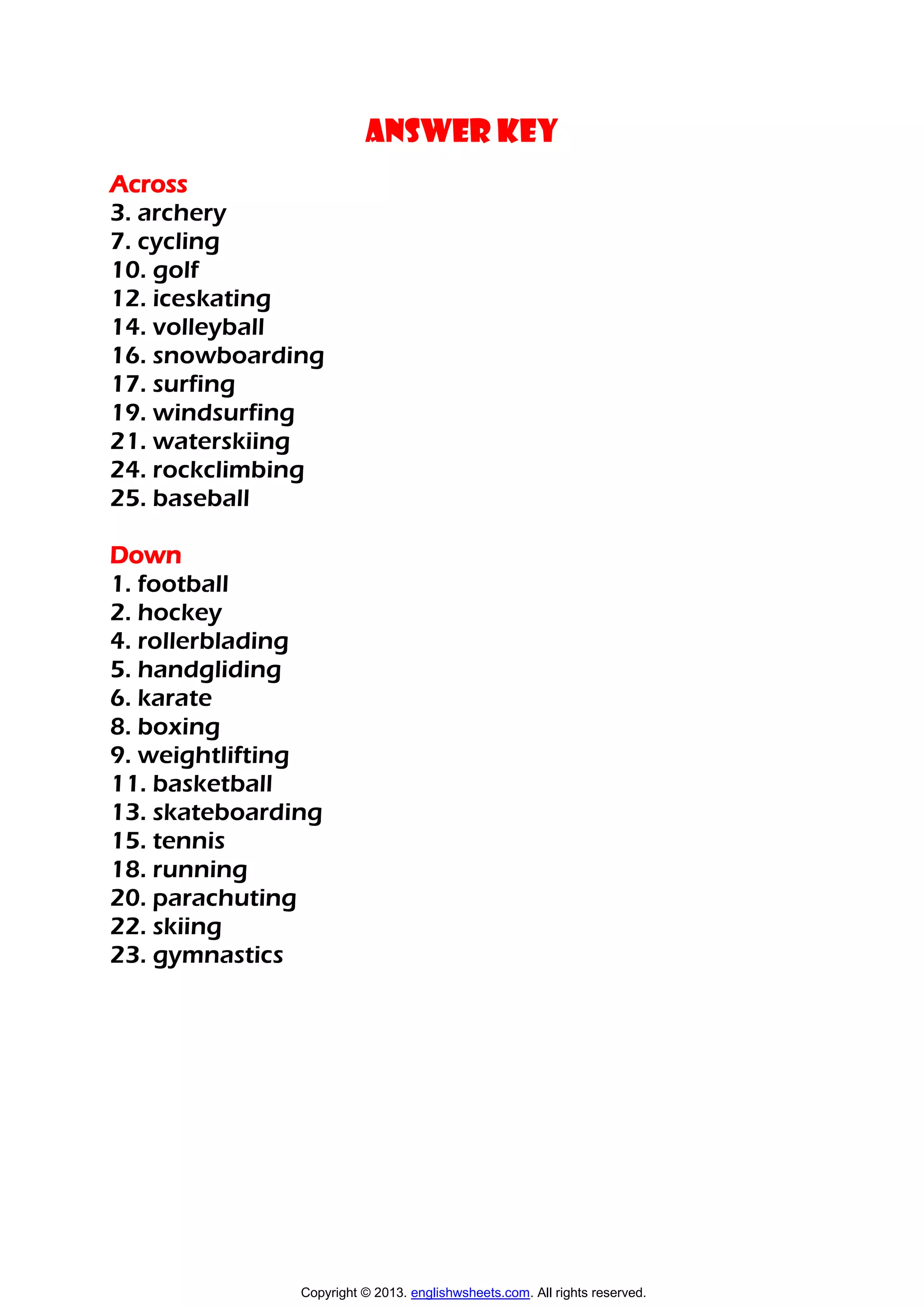 Sports vocabulary criss cross crossword puzzle worksheet | PDF