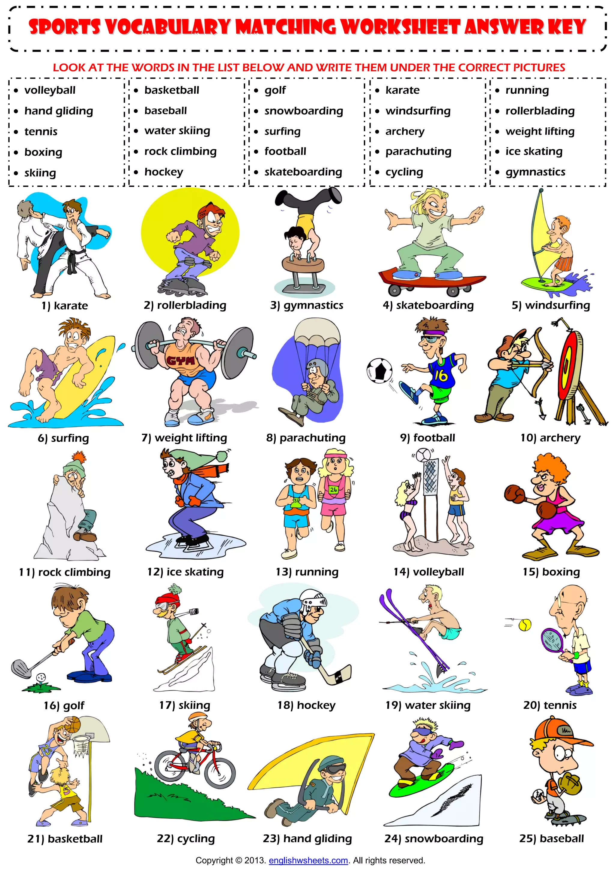 Sports vocabulary matching exercise worksheet (1) | PDF