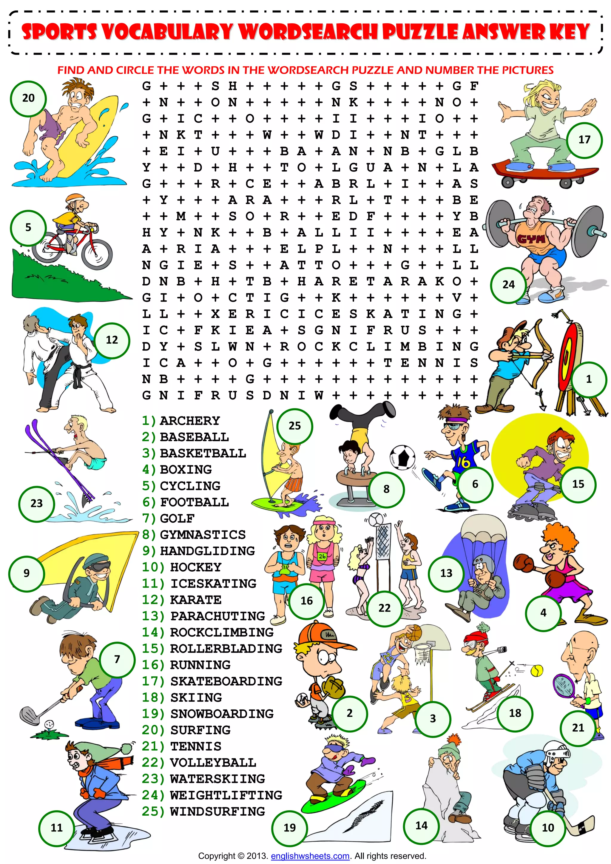 Sports vocabulary wordsearch puzzle worksheet | PDF