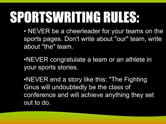 Sports Writing (Rules,Tips, Examples, etc) | PPT | Basketball | Sports