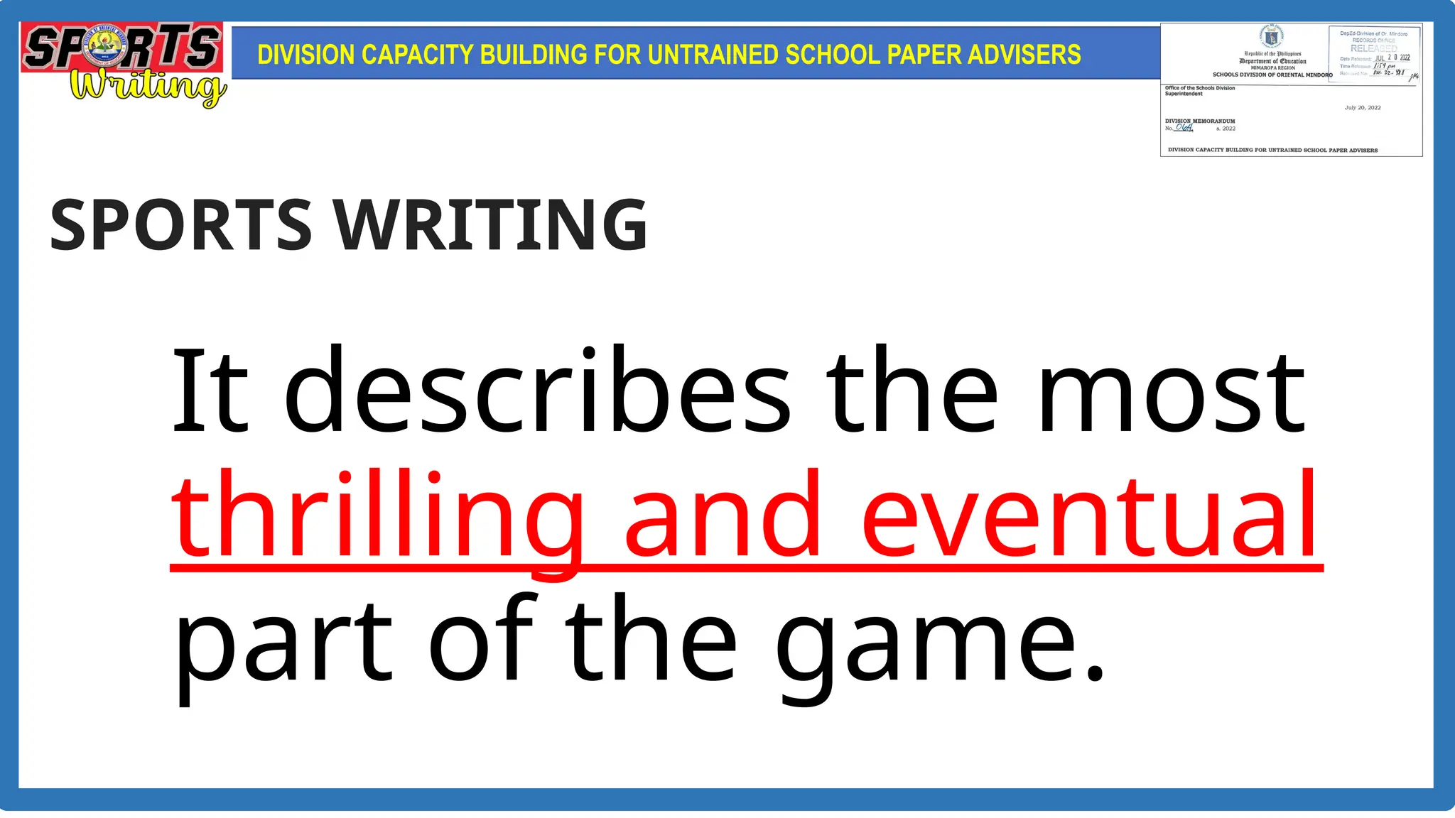 SPORTS WRITING Lesson and Activities for Campus Journalism | PPTX