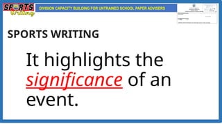 SPORTS WRITING Lesson and Activities for Campus Journalism | PPTX