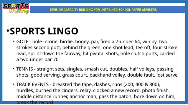 SPORTS WRITING Lesson and Activities for Campus Journalism | PPTX ...