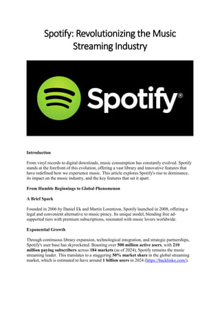 Spotify: Revolutionizing the Music Streaming Industry | PDF