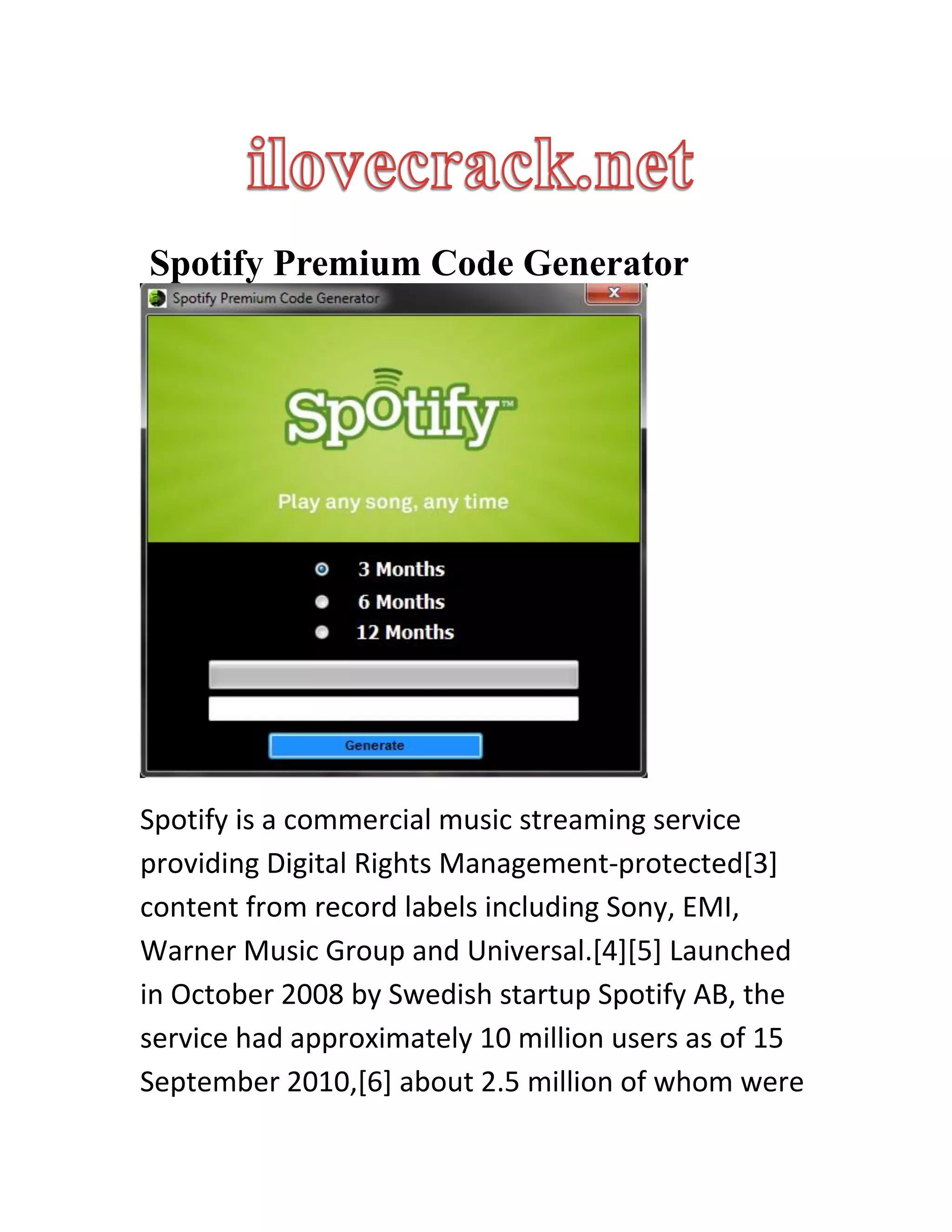 Spotify premium code generator[20130713] | PDF