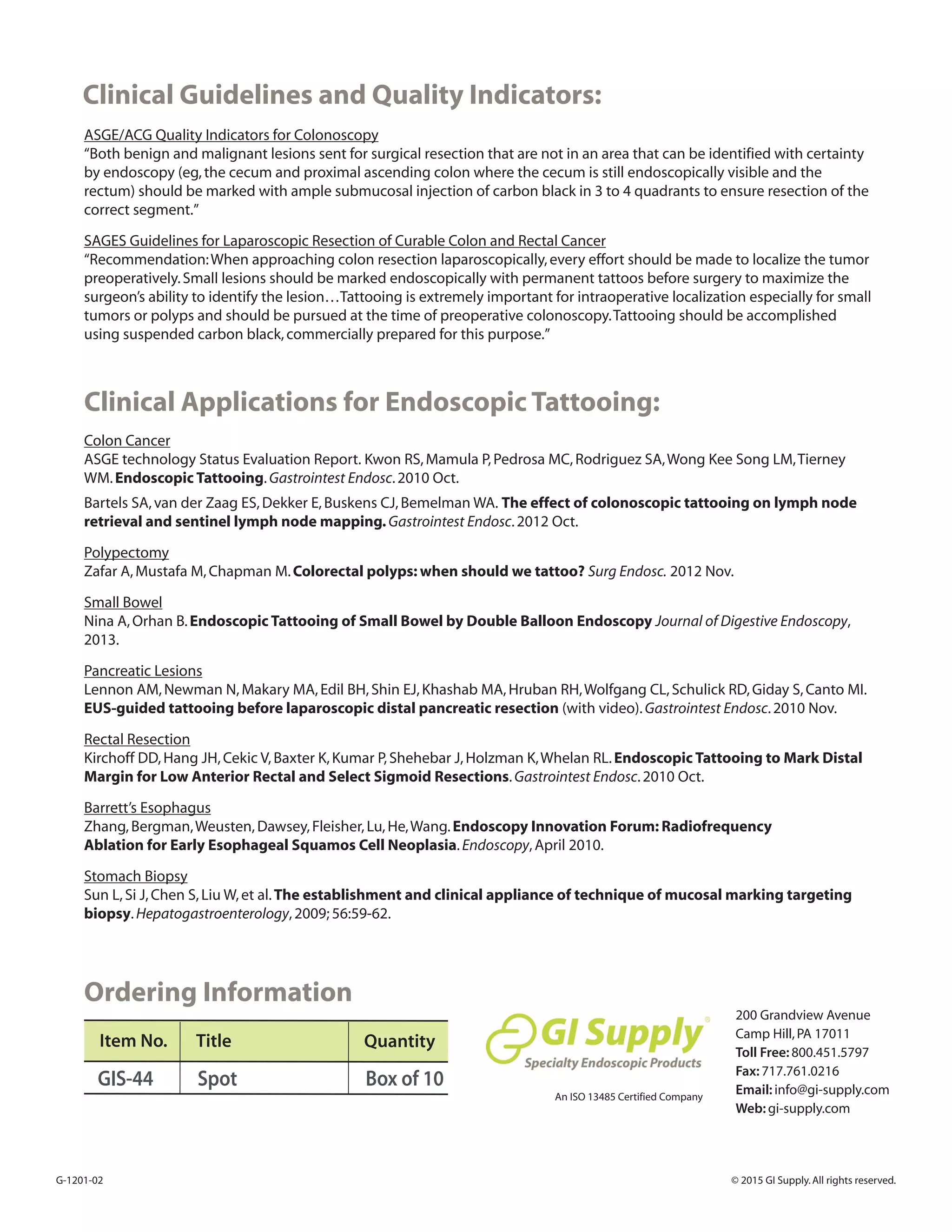 Spot Endoscopic Marker | The Standard for Endoscopic Tattooing | PDF