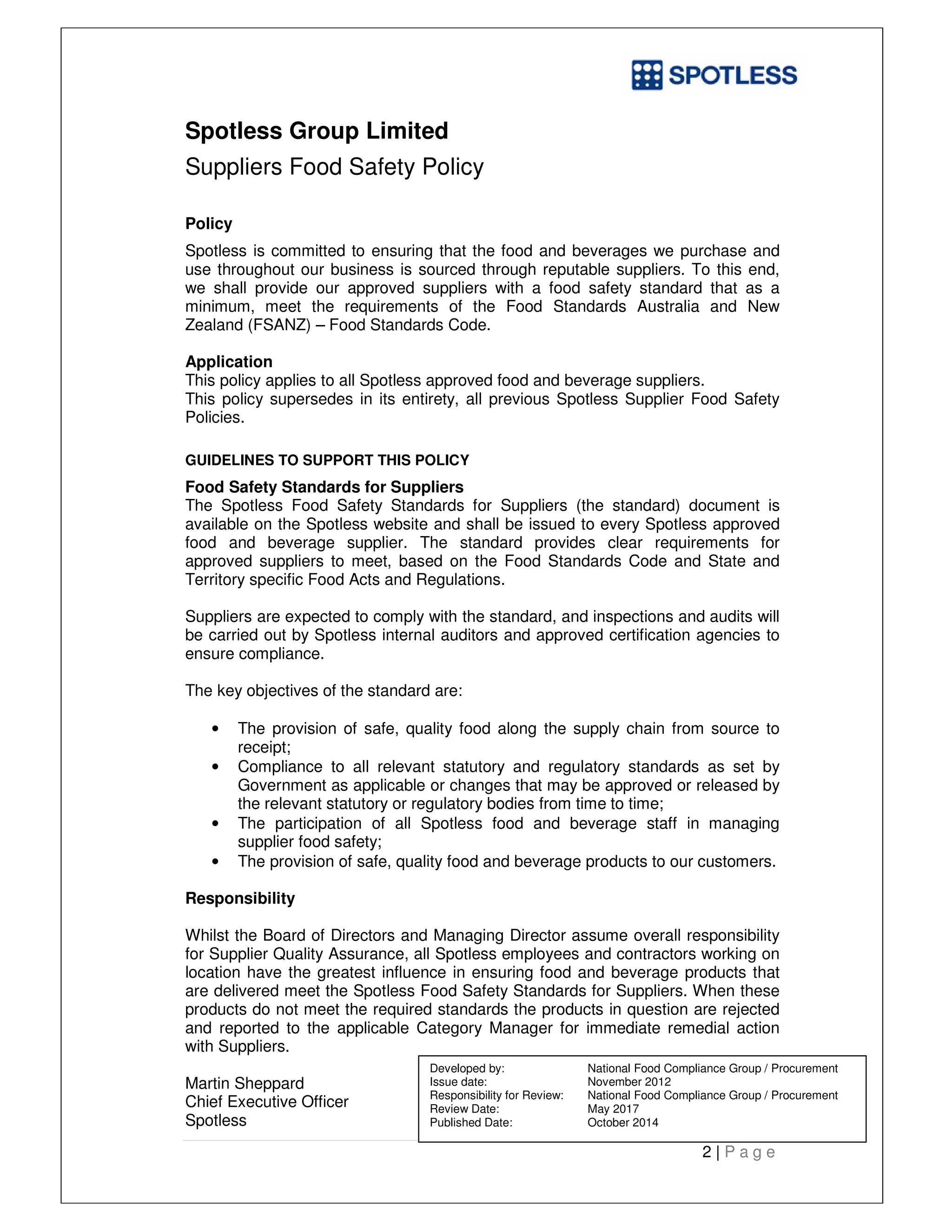 Spotless food-safety-standards-for-suppliers-issue-4 | PDF