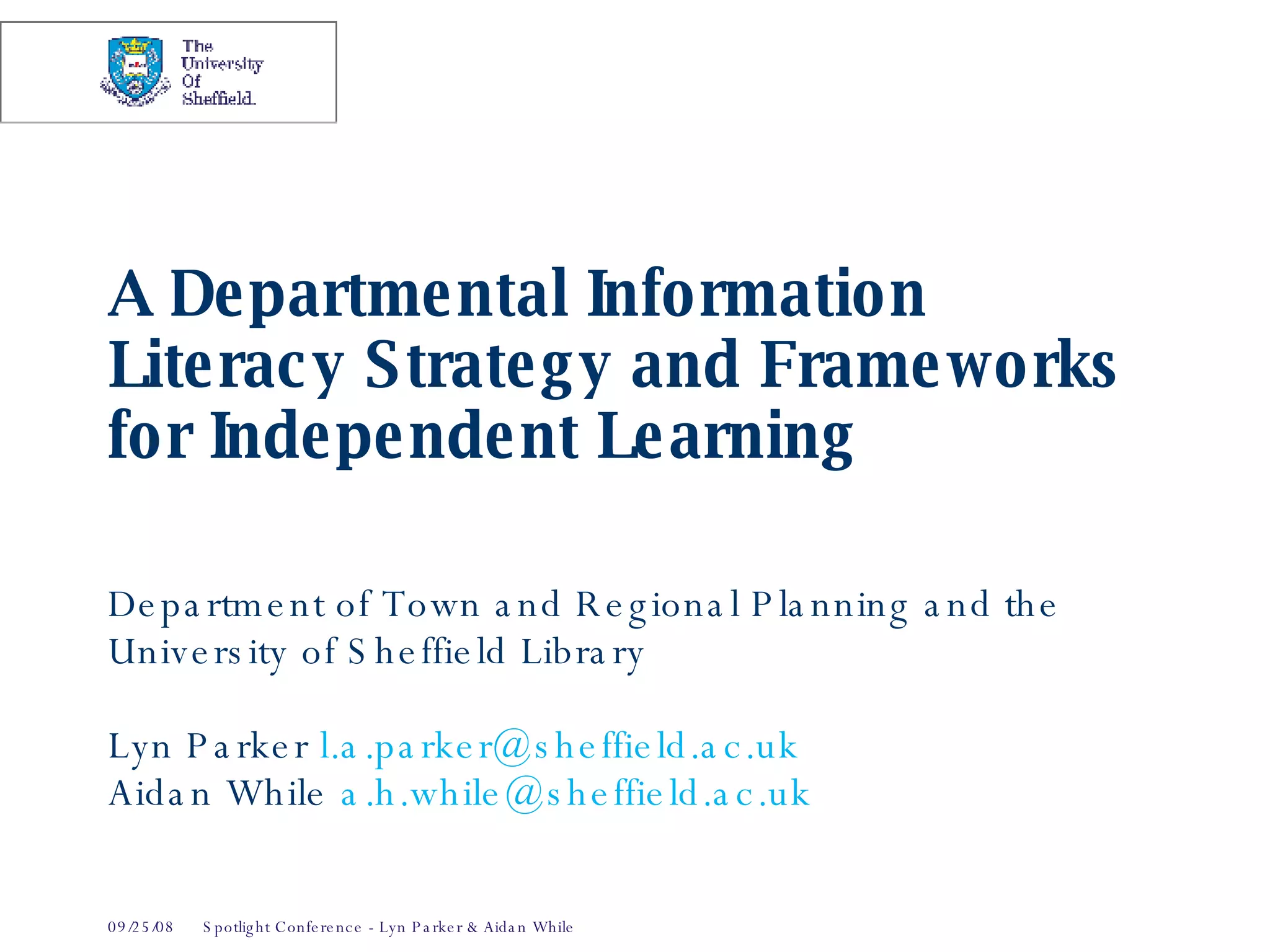 A Departmental Information Literacy Strategy and Frameworks for ...