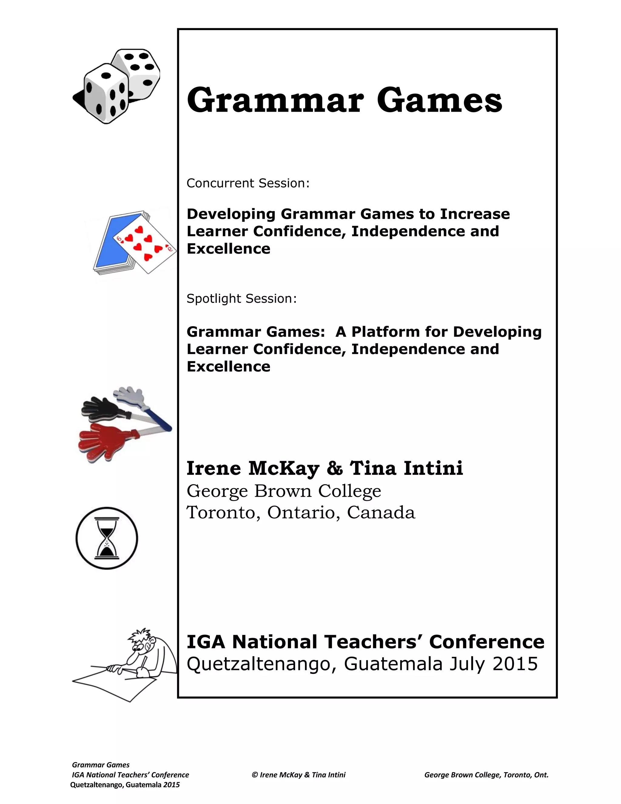 Spotlight session final grammar games handout Xela 2015 | PDF