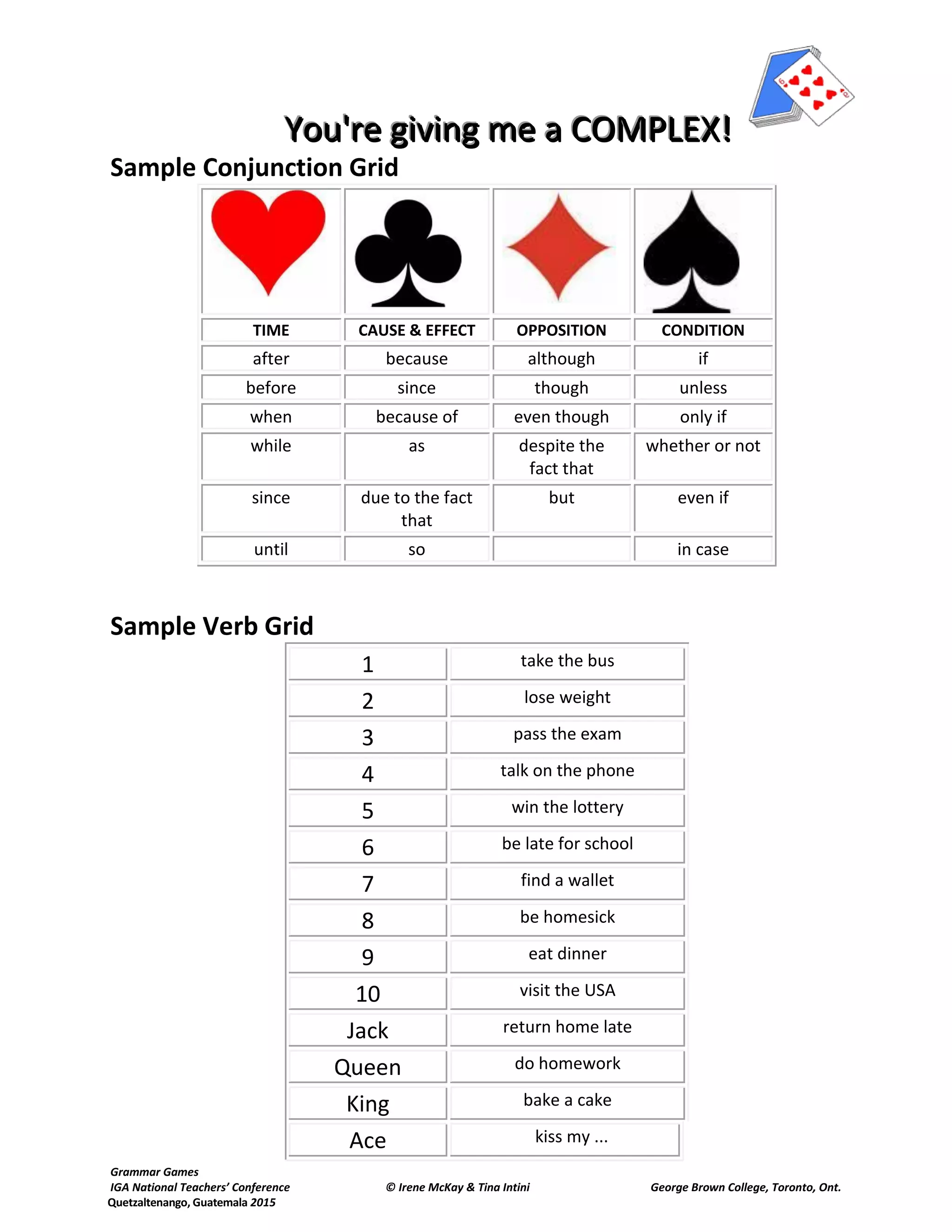 Spotlight session final grammar games handout Xela 2015 | PDF