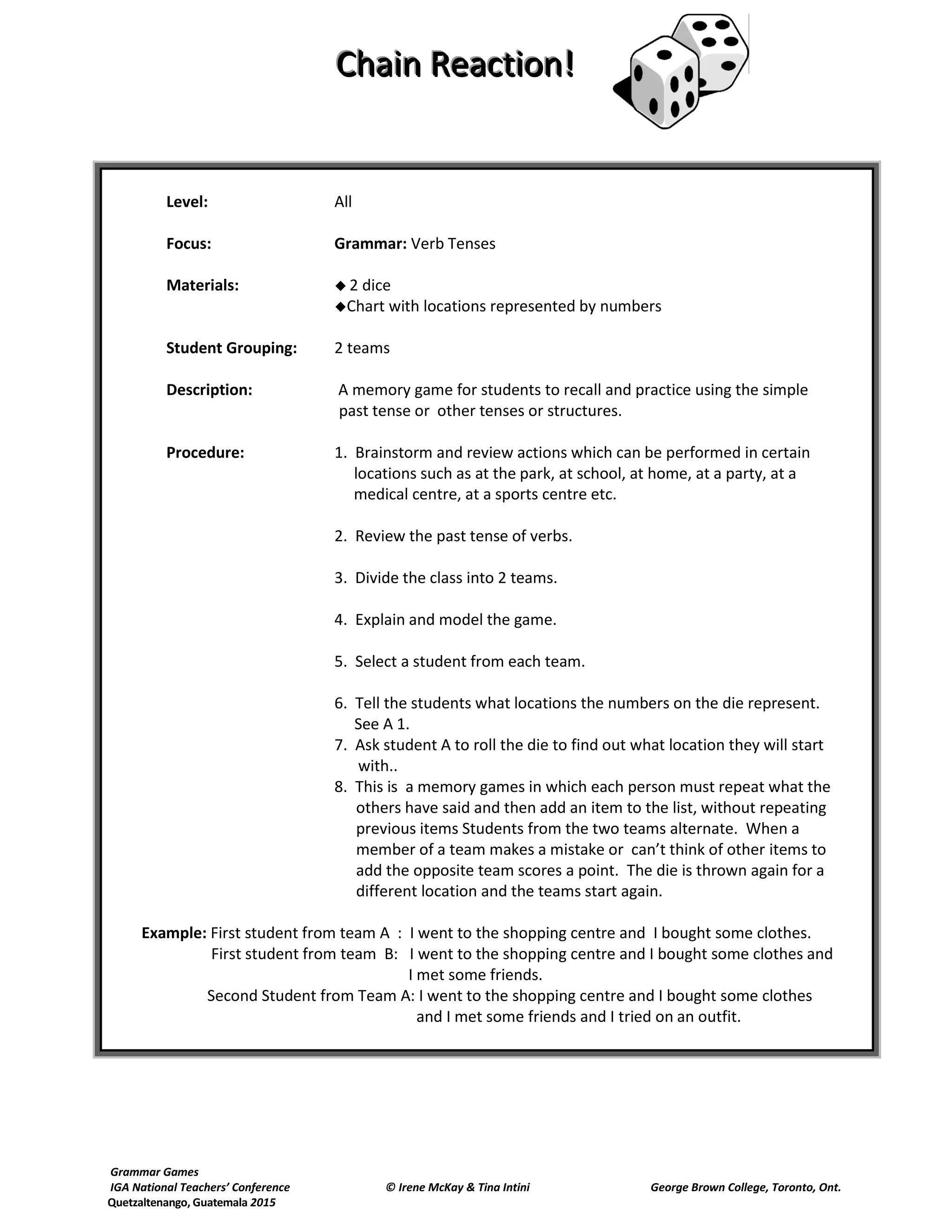 Spotlight session final grammar games handout Xela 2015 | PDF