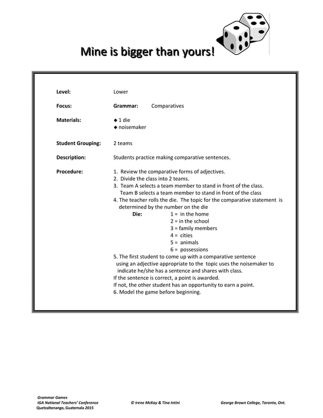 Spotlight session final grammar games handout Xela 2015 | PDF