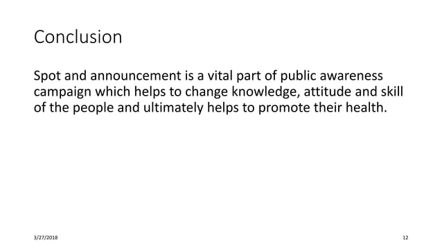 Spots and Announcement in Health Education | PPT