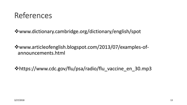 Spots and Announcement in Health Education | PPT