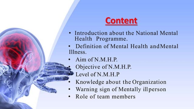 National Mental Health Programme (NMHP) | PPTX | Mental Health ...