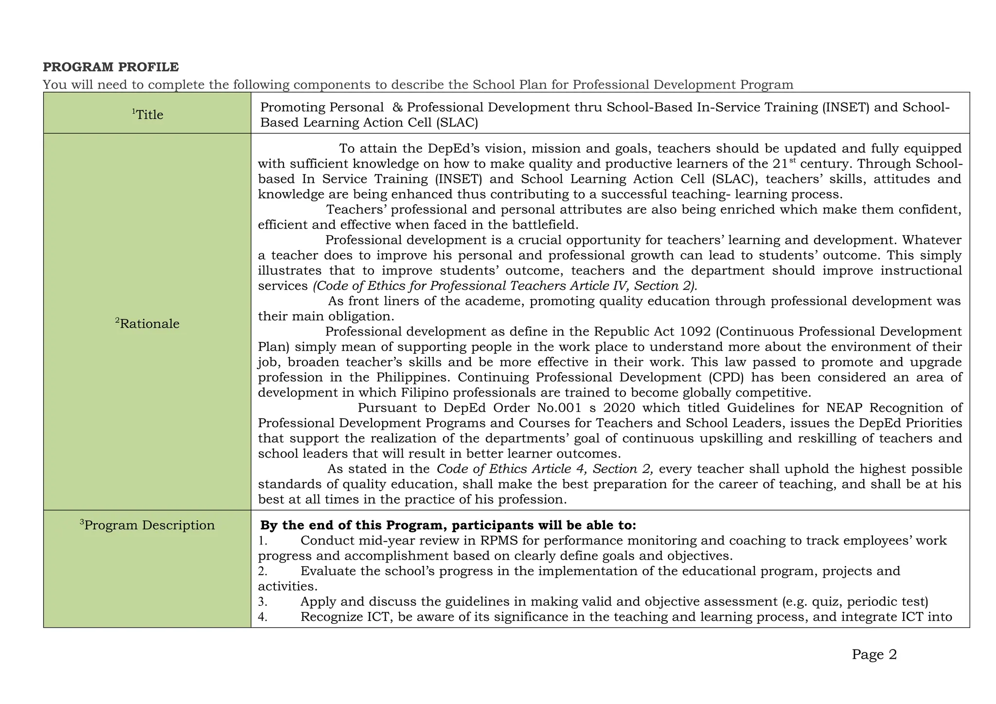 template form 1 School plan for Professional development (SPPD) Program ...