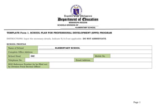 template form 1 School plan for Professional development (SPPD) Program ...
