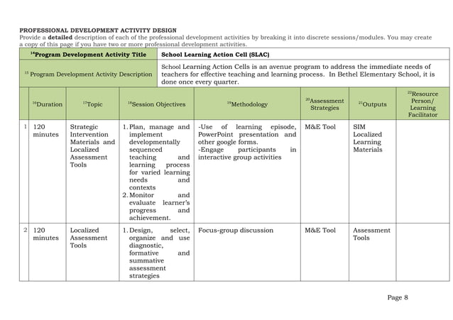 template form 1 School plan for Professional development (SPPD) Program ...
