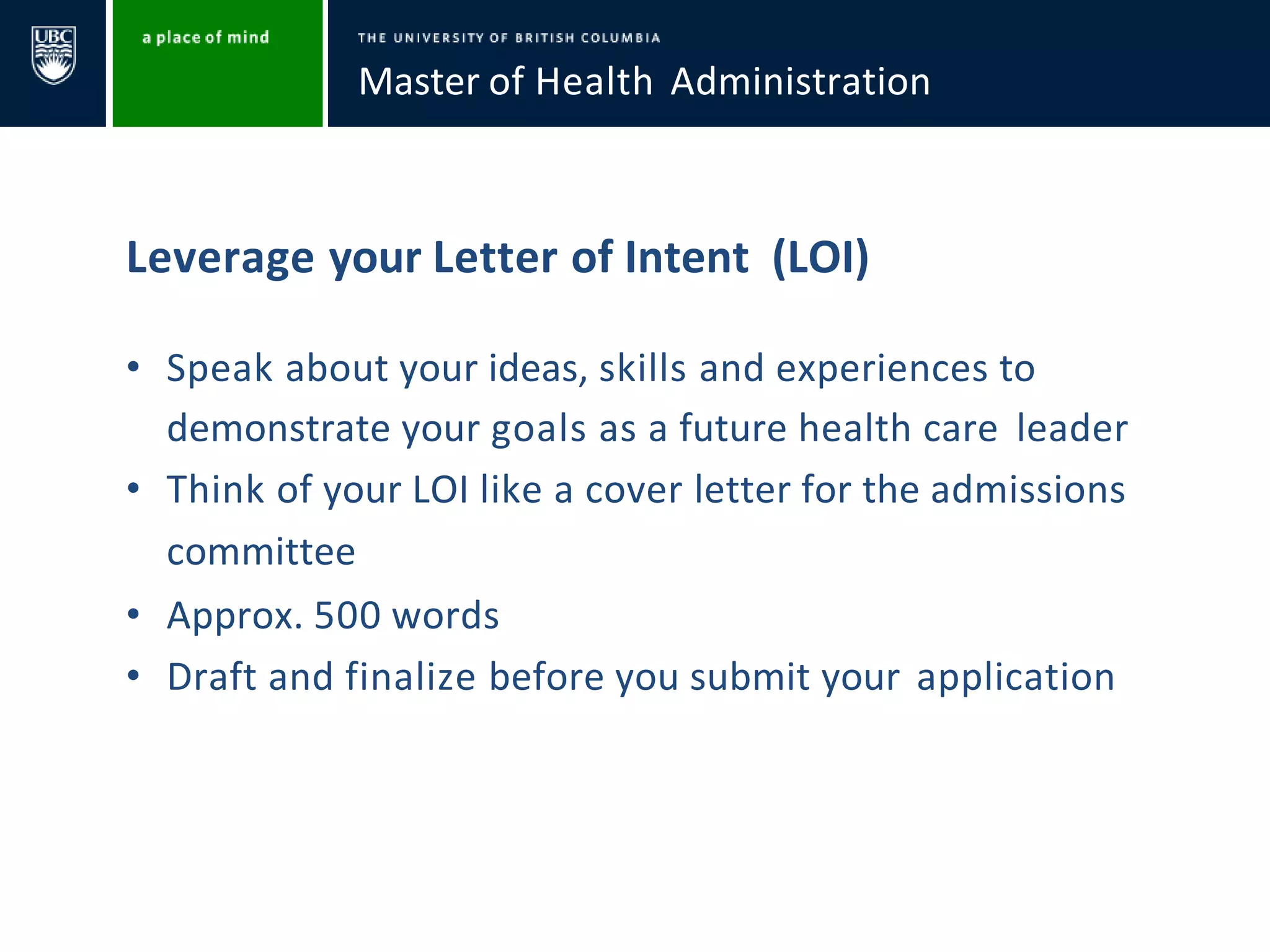 UBC MHA Graduate Program | PPT