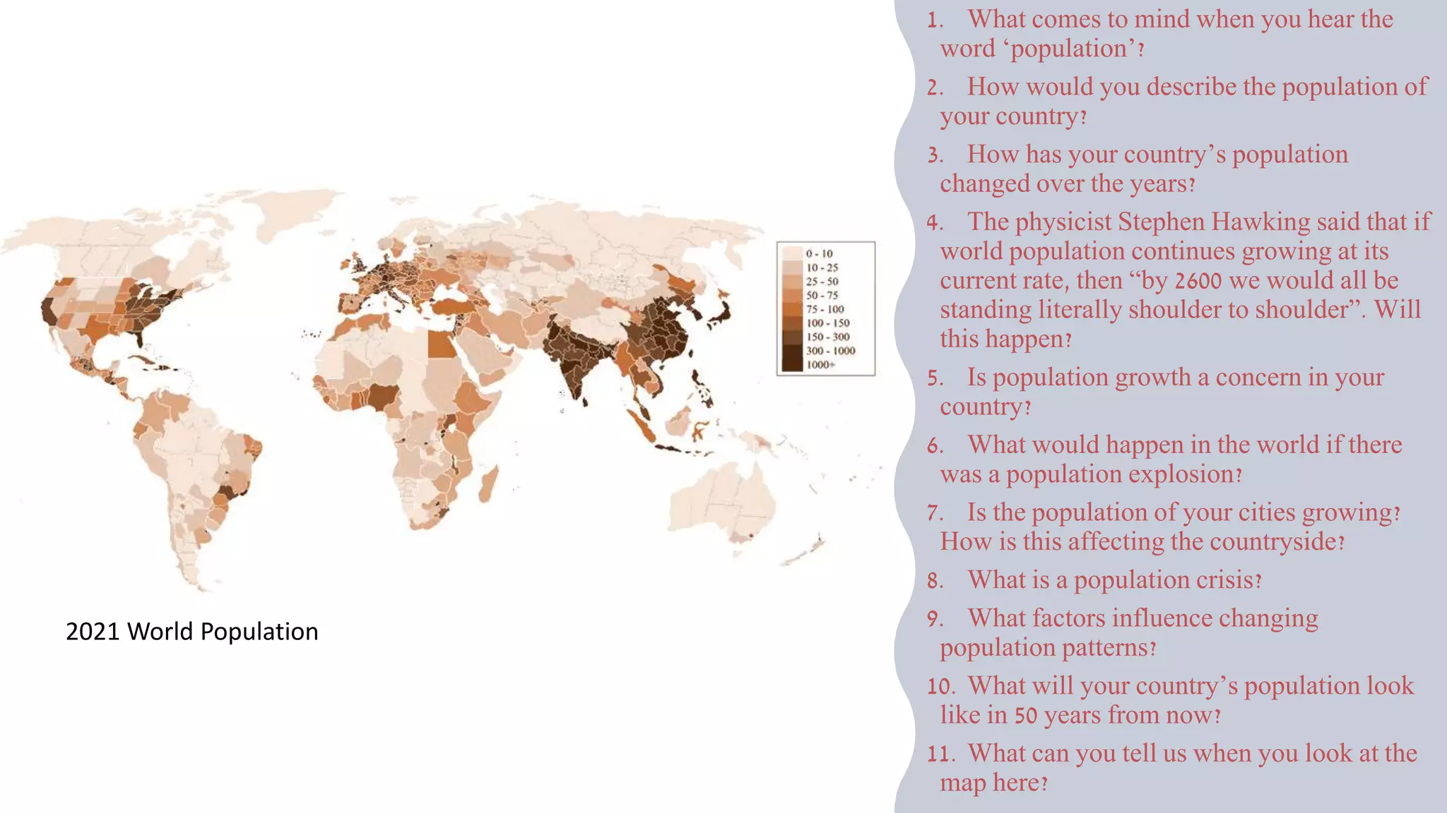 Topic: Population-Speaking Questions for Warm-ups | PPTX