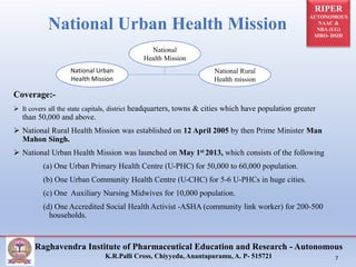 National Urban Health Mission ( Social and Preventive Pharmacy) | PDF